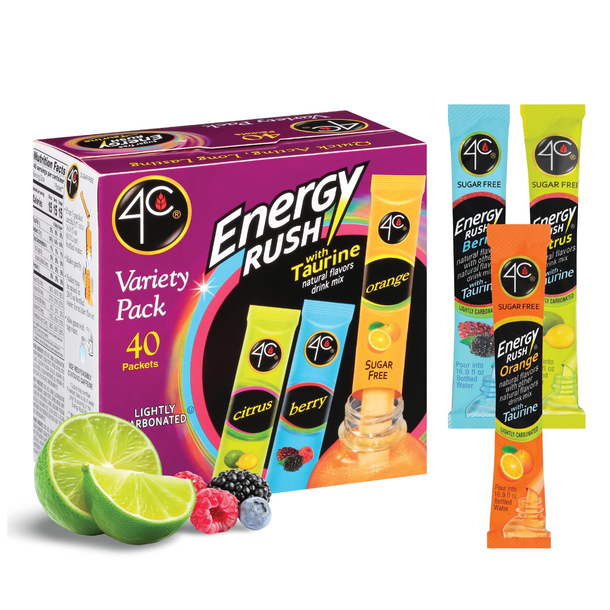 4C Energy Rush Stix, Variety 1 Pack, 40 Count, Single Serve Water ...