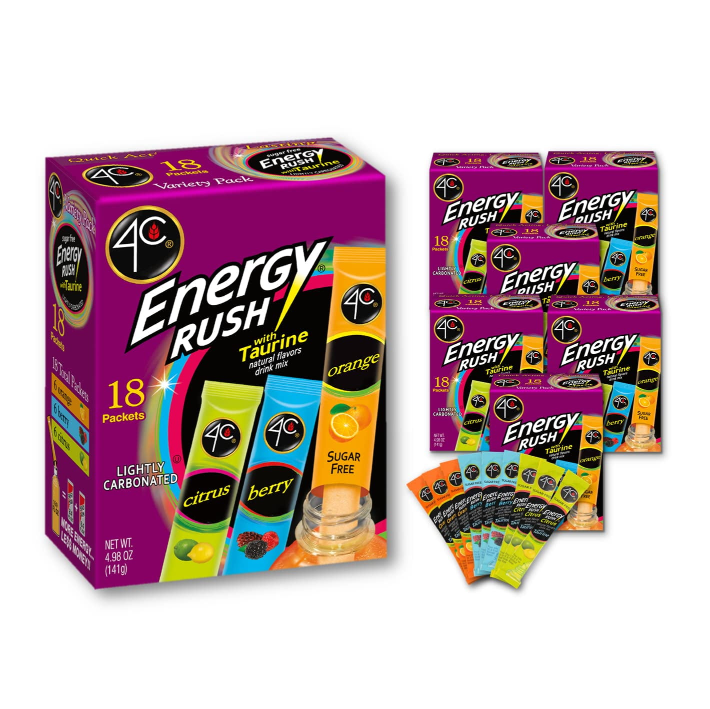 4C Energy Rush Stix, Variety 6 Pack, 18 Count, Single Serve Water ...