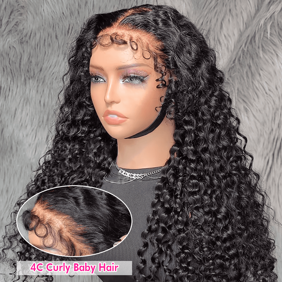 4C KinKy Edges Curly Baby Hair Lace Wigs Deep Wave 13x6 HD Lace Frontal ...