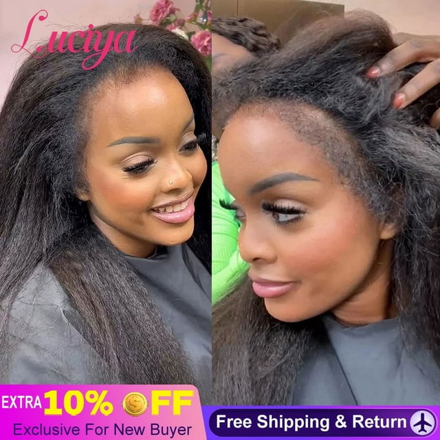 4C Kinky Edges Natural Hairline Wigs, Kinky Straight 13x4/13x6 HD Lace ...