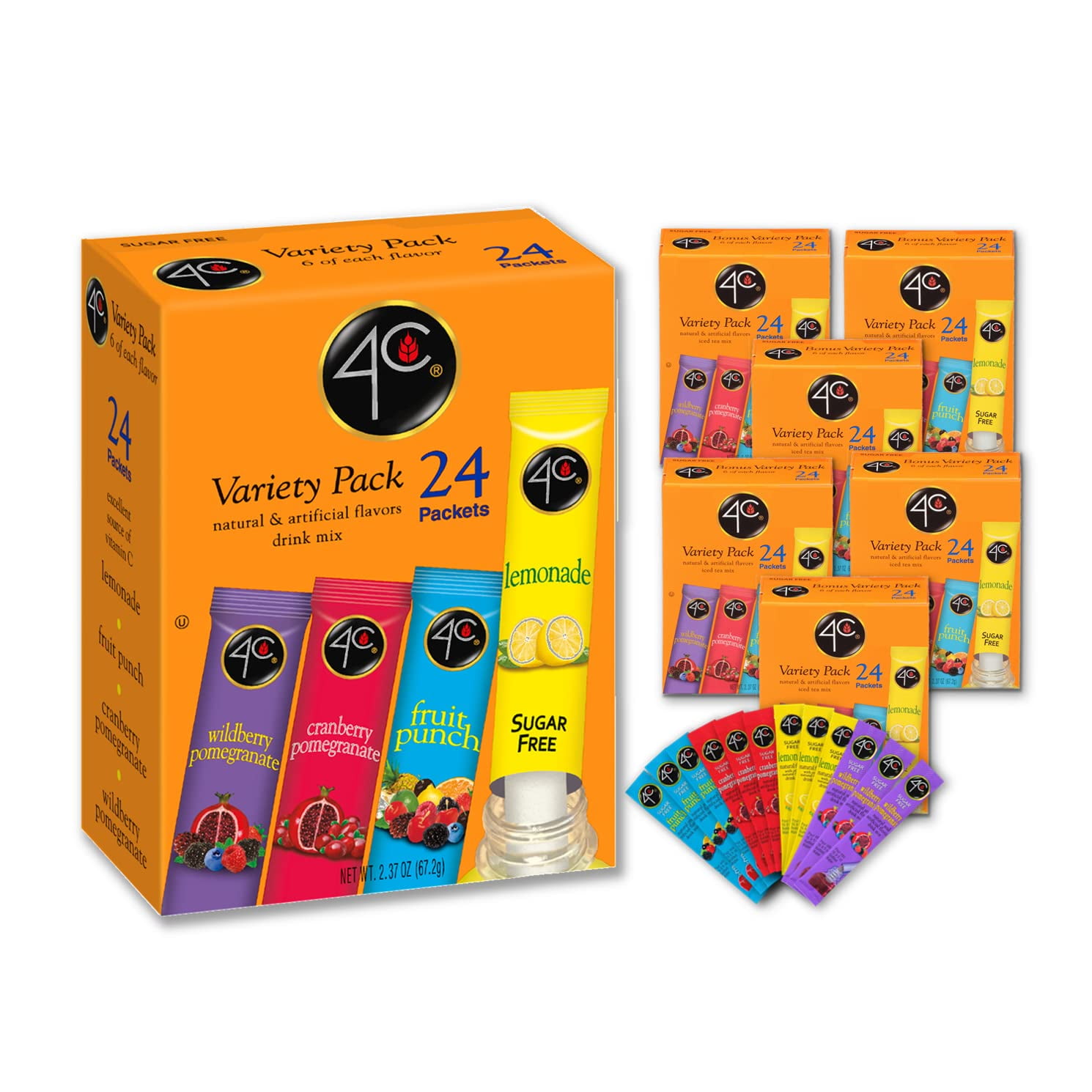 4C Powder Drink Mix Packets, Variety, 24 Count, Singles Stix On the Go ...