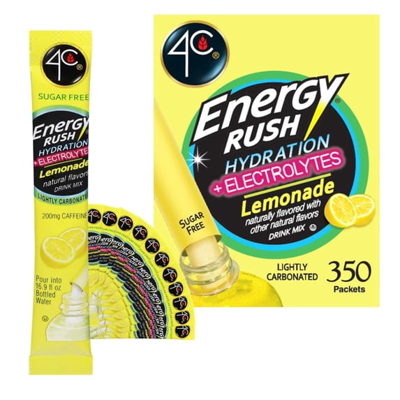 4C Powder Energy Rush Stix, 350 ct, Lemonade Electrolyte Water Flavors ...