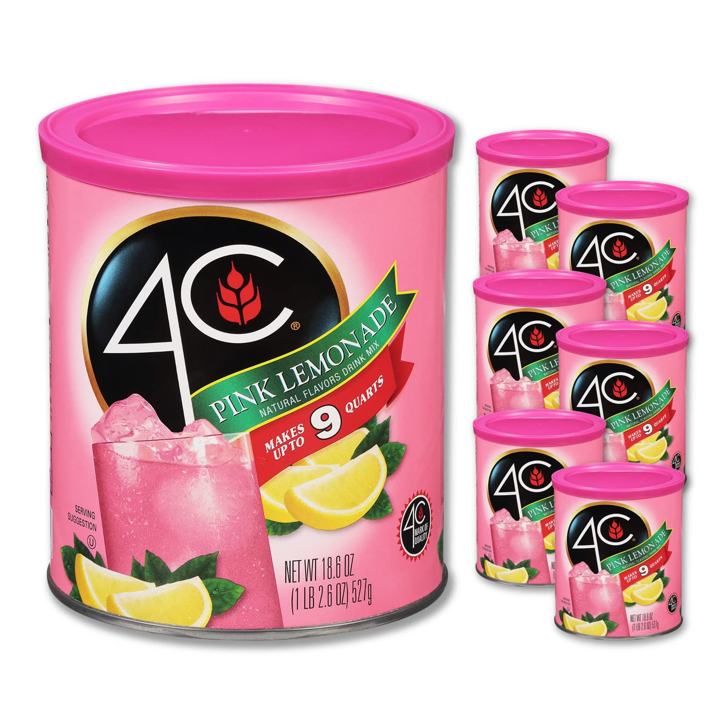 2X - 4C Powdered Drink Mix Canister, Pink Lemonade 6 Pack, 9 Quarts ...