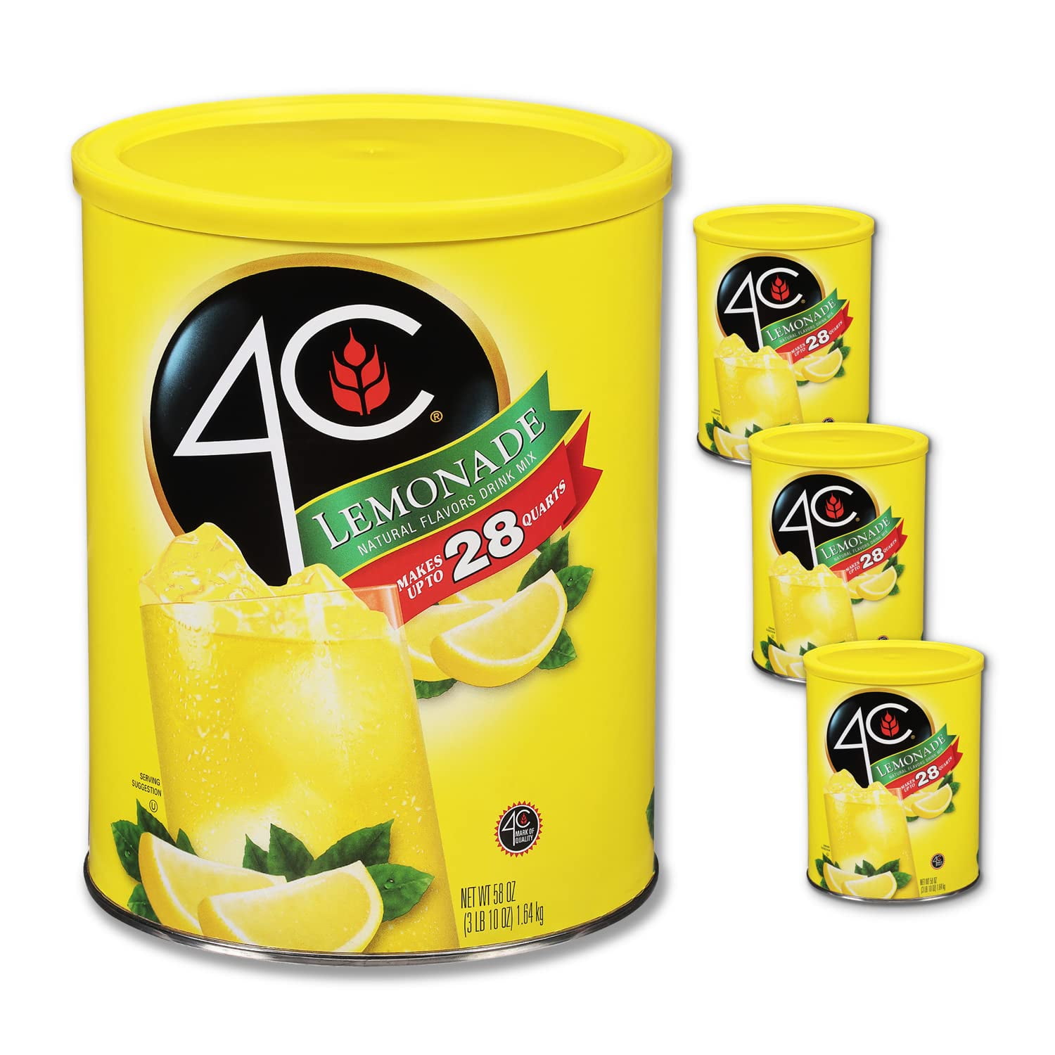 4C Powdered Drink Mix Cannisters, Lemonade 3 Pack, 28 Quarts, Family ...