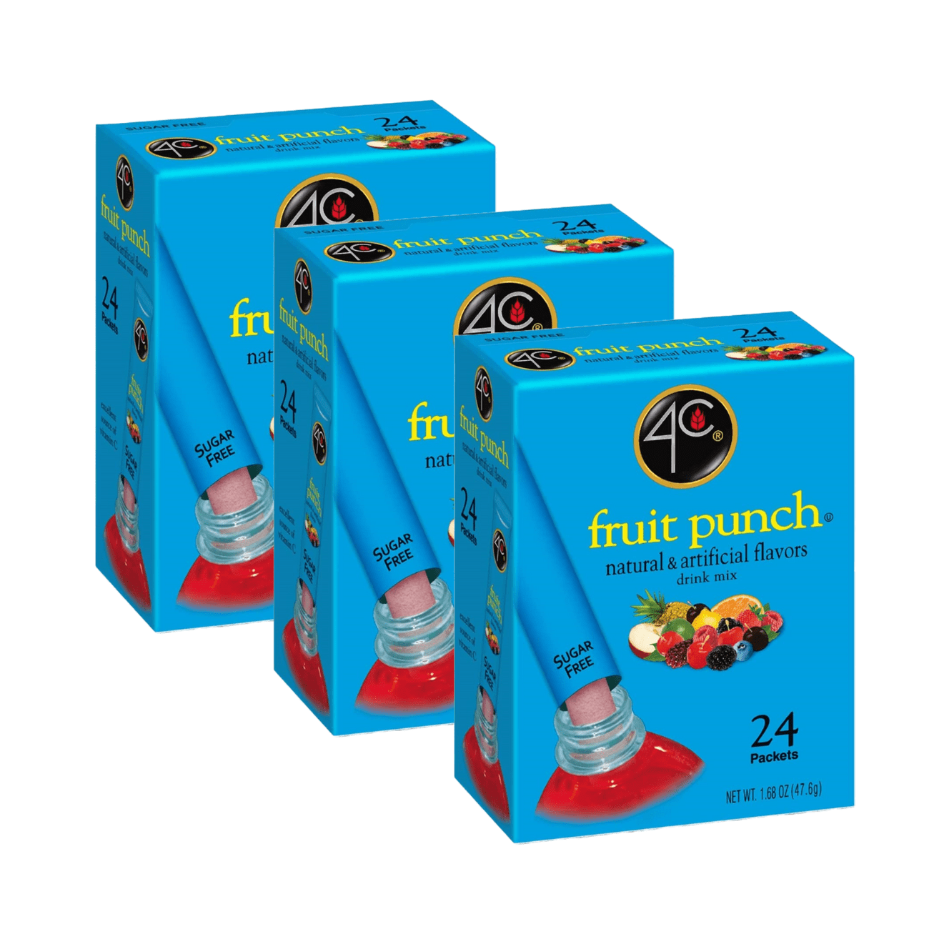 4C Sugar Free Fruit Punch Drink Mix Sticks, Low Carb Beverage, 24 ...