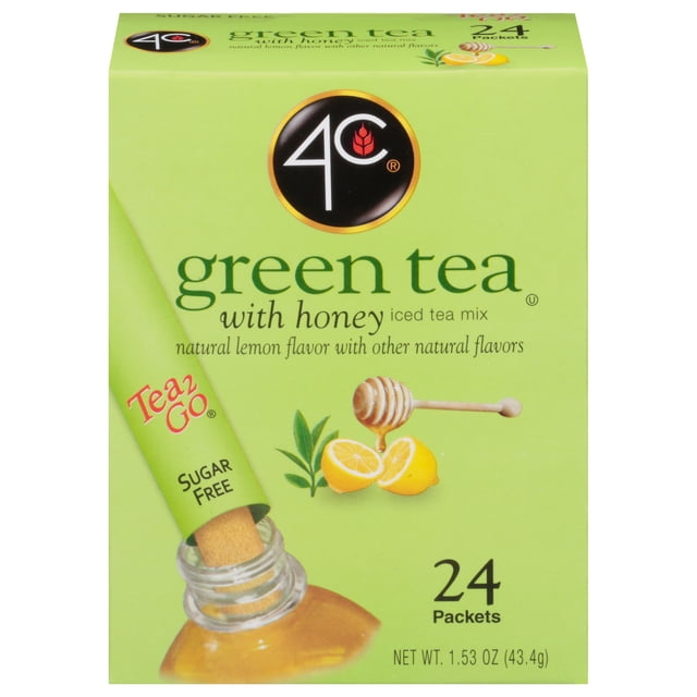 4C Tea2Go Sugar-Free Green Tea Honey Sticks, Iced Tea Mix - 24 Packets ...