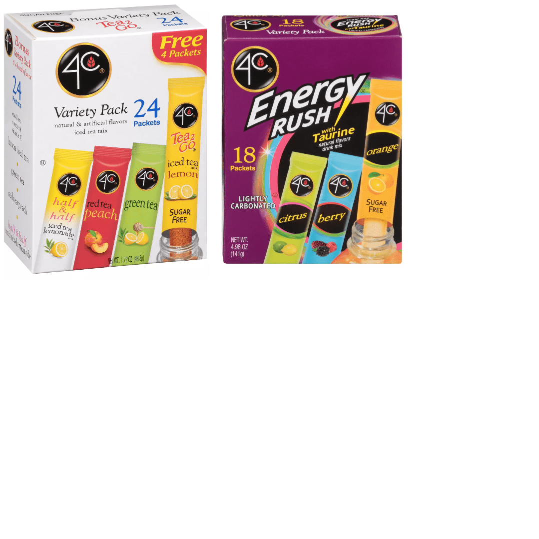4C Totally Light Tea 2 Go Bonus Variety Pack, 24 ct 4C Energy Rush with ...