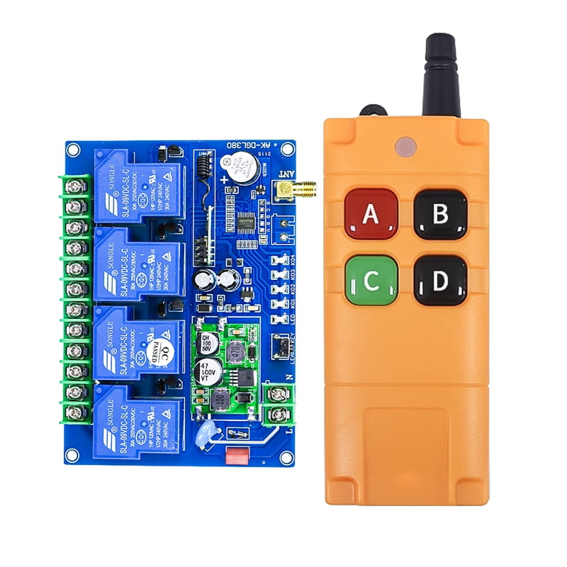 4CH Delay DC12-48V 433MHz Led Light Transmitter and Relay Receiver ...