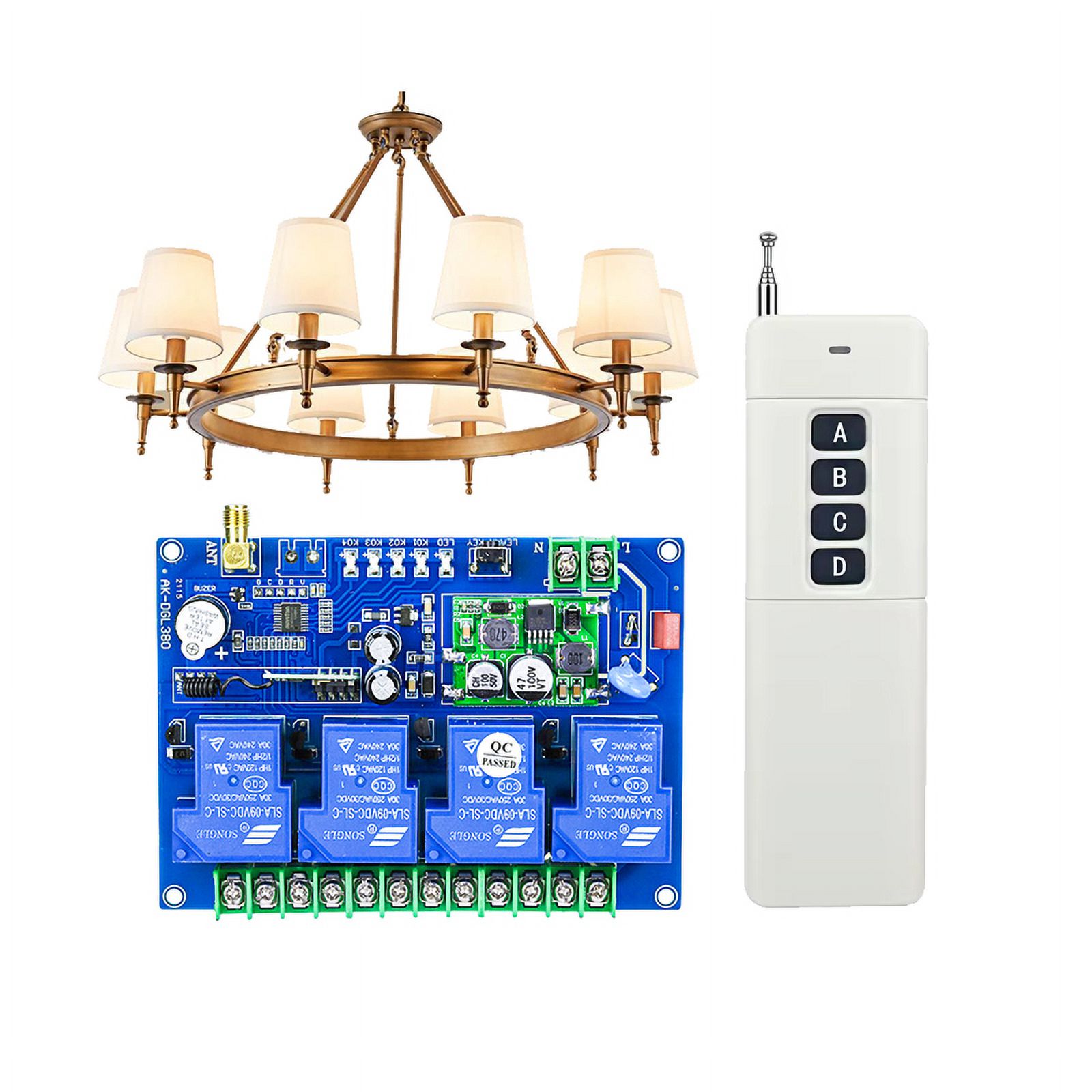 4CH Delay RF Remote Controller Switch DC12-48V Led Light 433MHz Transmitter and Relay Receiver ...