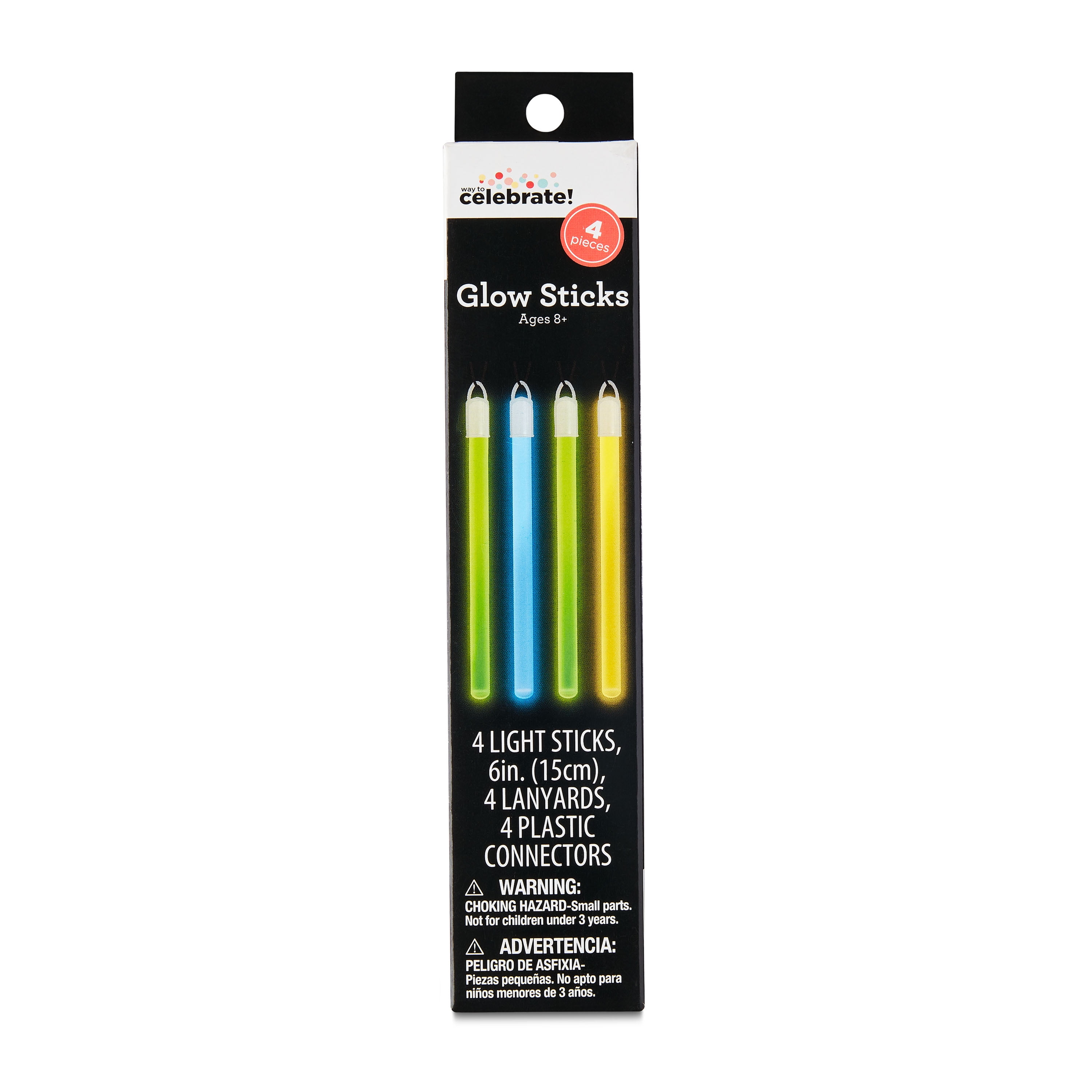 Blue/Green/Yellow Glow Sticks, 6", 4 Count, by Way To Celebrate ...