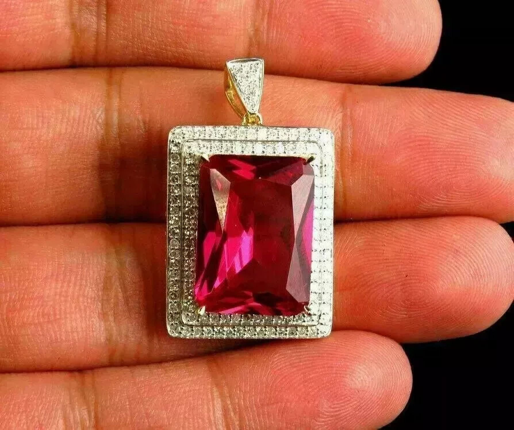 4CT Emerald Cut Lab-Created Ruby Diamond Women's Pendant 14K Yellow Gold Plated - Walmart.com