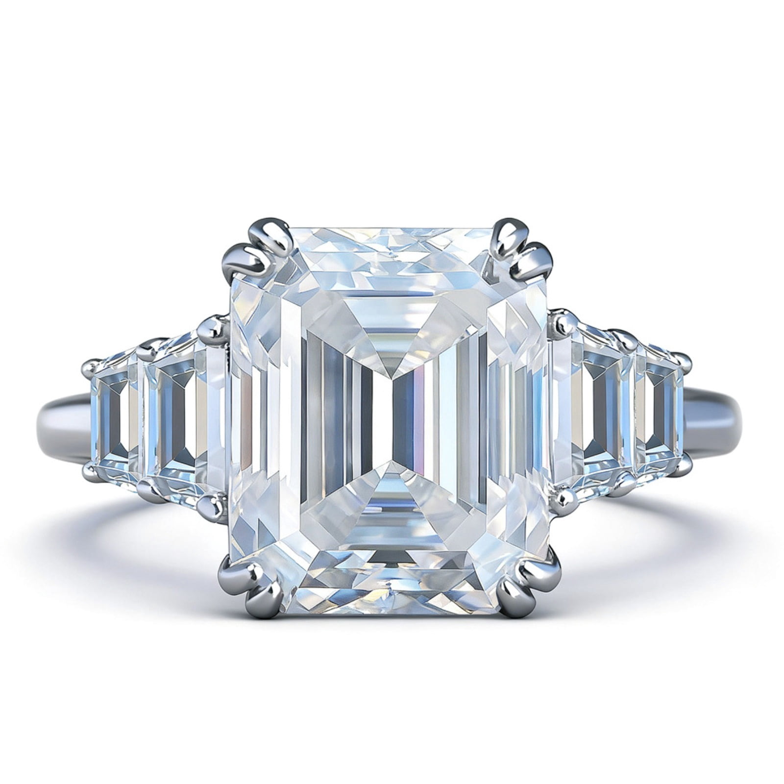 4CT Moissanite Rings for Women D Color VVS1 Clarity Emerald/Radiant Cut ...