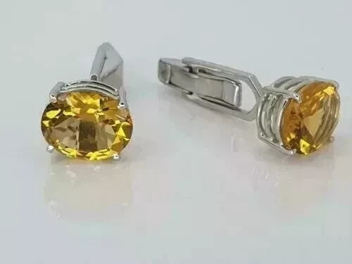 4CT Oval Cut Simulated Citrine Men's Fancy Cufflinks 14K White Gold ...
