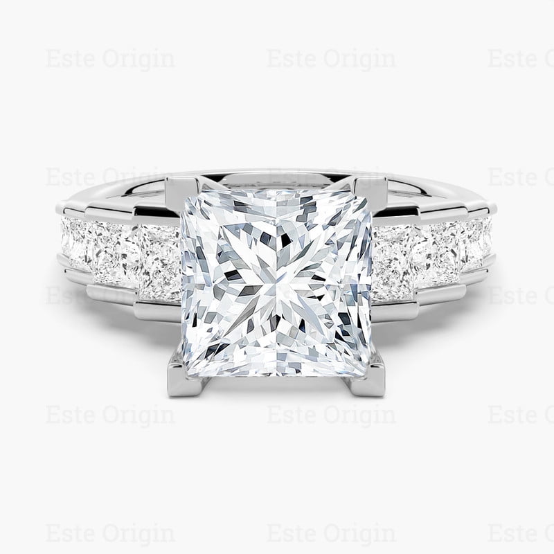 4CT Princess Cut Moissanite Diamond Prong set Engagement Ring for Women, 10K White Gold, US 4 ...