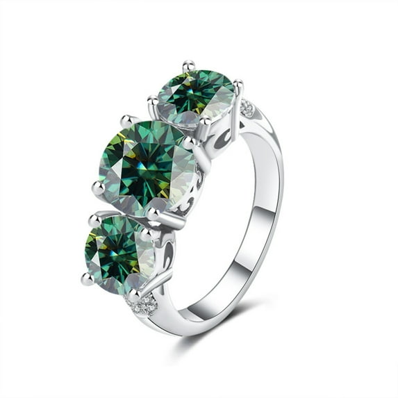 4CTTW 3 Stone Moissanite Rings for Women D Color VVS1 Round Cut Diamond ...