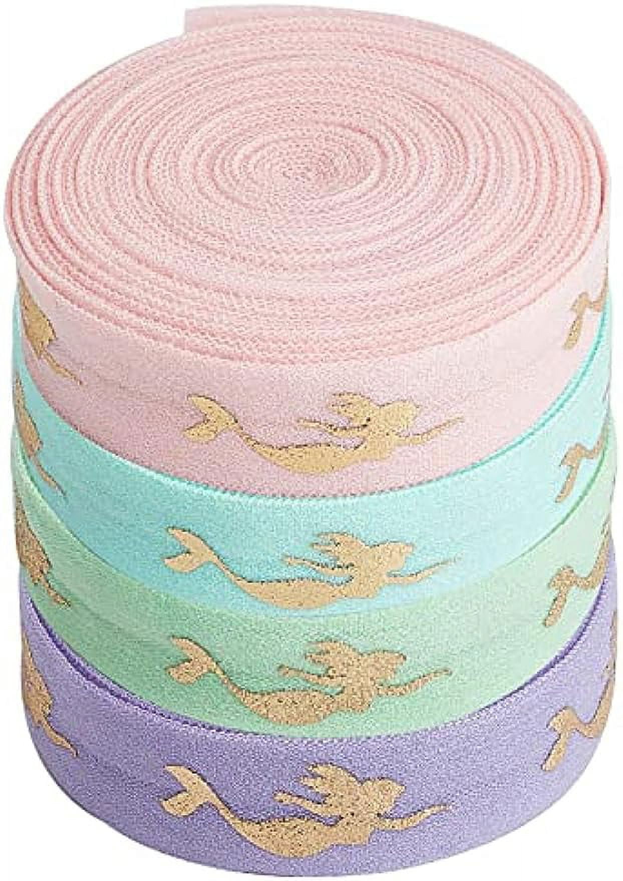 4Colors 20Yards Glitter Printed Elastic Ribbon Flat with Gold Mermaid ...