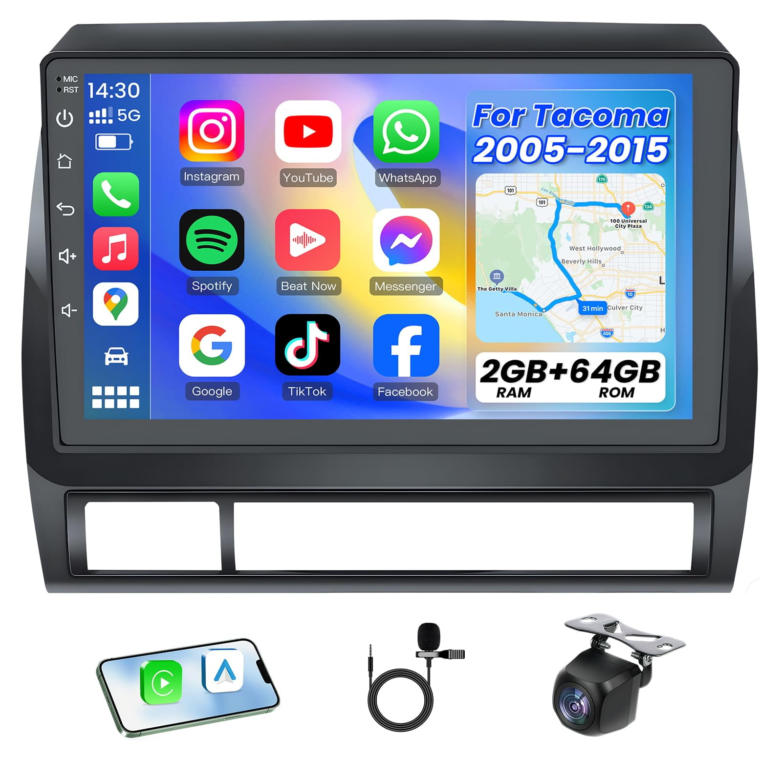 4Core+64GB Car Radio for Toyota Tacoma 2005-2015: 9 Inch HD Touchscreen ...