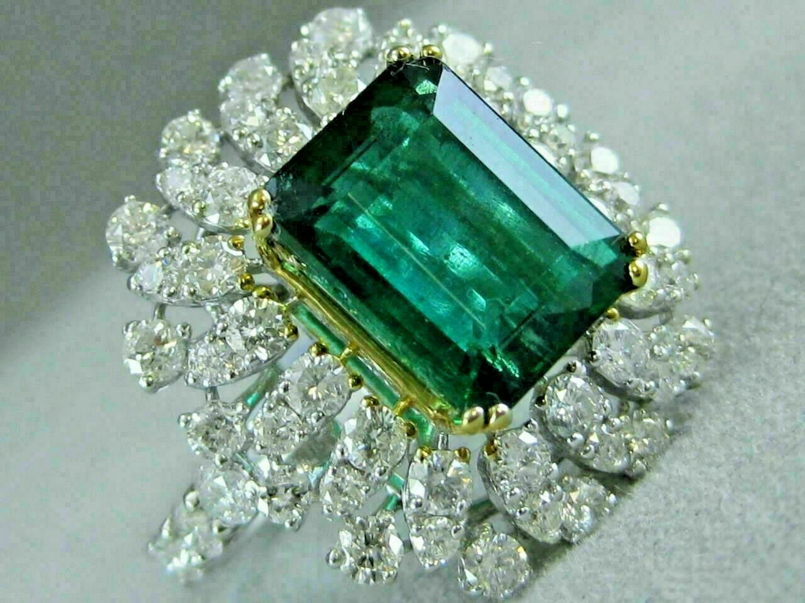 4Ct Emerald Cut Lab Created Emerald & Diamond Halo Engagement Ring 14K ...