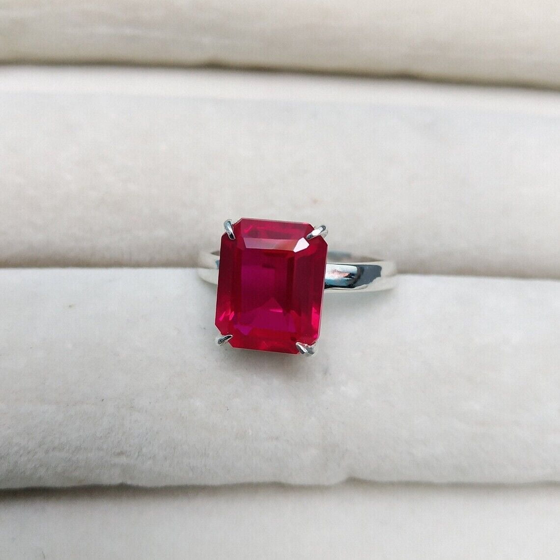 4Ct Emerald Cut Lab Created Red Ruby Wedding Solitaire Women's Ring 14k ...