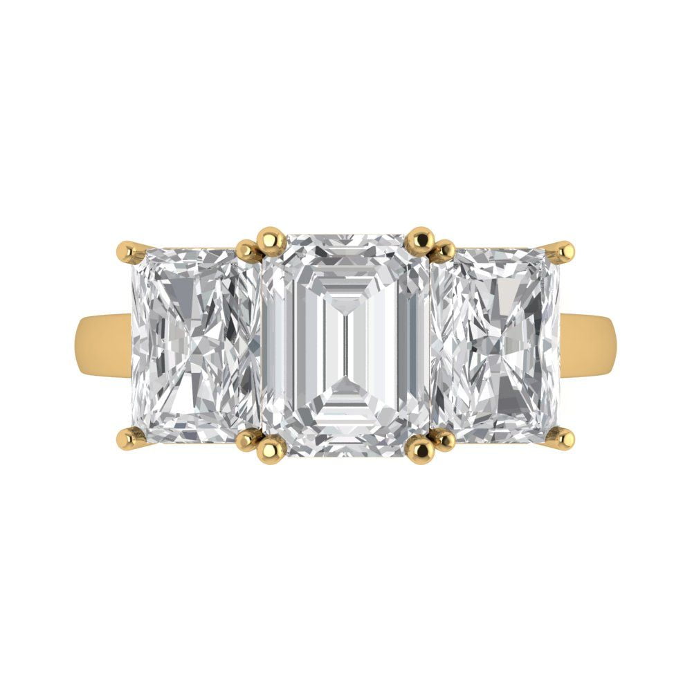 4ct Emerald cut - Three- Stone - VVS1 Moissanite - 18k Yellow Gold - Bridal Anniversary ...