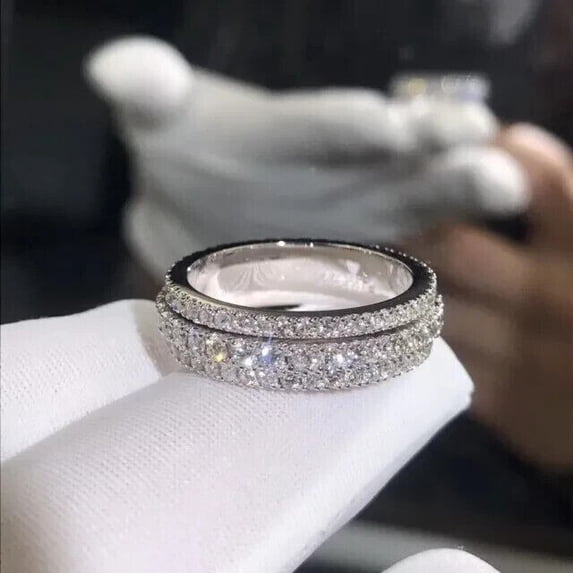 4Ct Lab Created Diamond Eternity 3-Row Wedding Band Ring 14K White Gold ...
