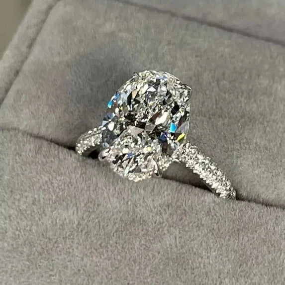 4Ct Oval Cut Lab Created Diamond Halo Engagement Ring 14K White Gold ...