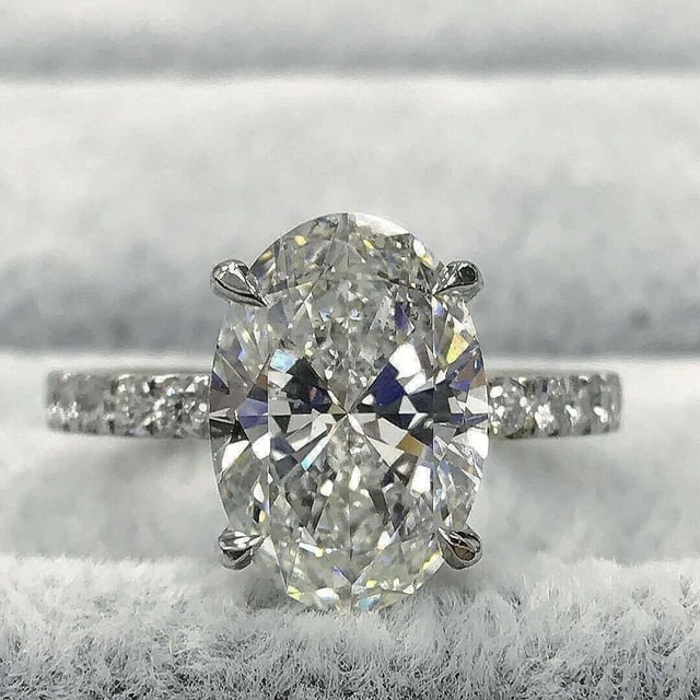 4Ct Oval Cut Lab Created Diamond Solitaire With Accents Engagement Ring ...