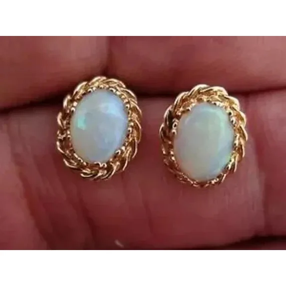 4Ct Oval Cut Simulated Fire Opal Push Back Solitaire Stud Earring 14K ...