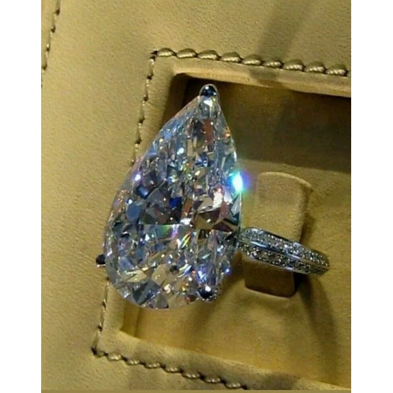 4Ct Pear Cut Lab Created Diamond Solitaire Engagement Ring 14K White ...