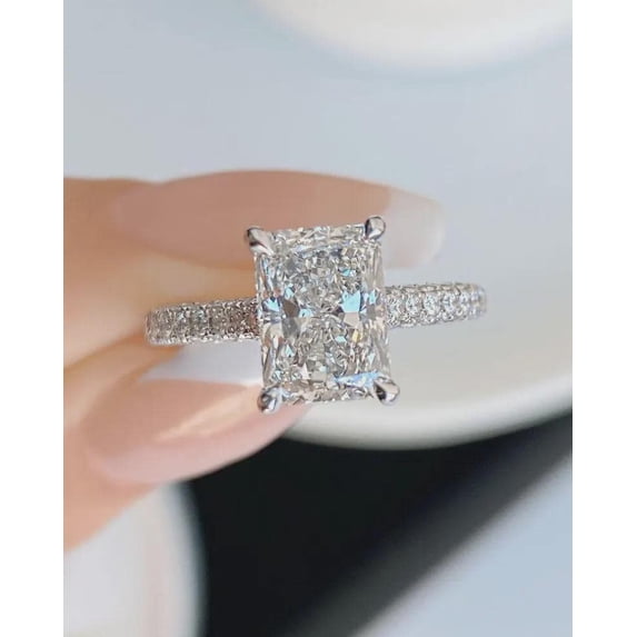 4Ct Radiant Cut Lab Created Diamond Engagement Ring 14K White Gold ...