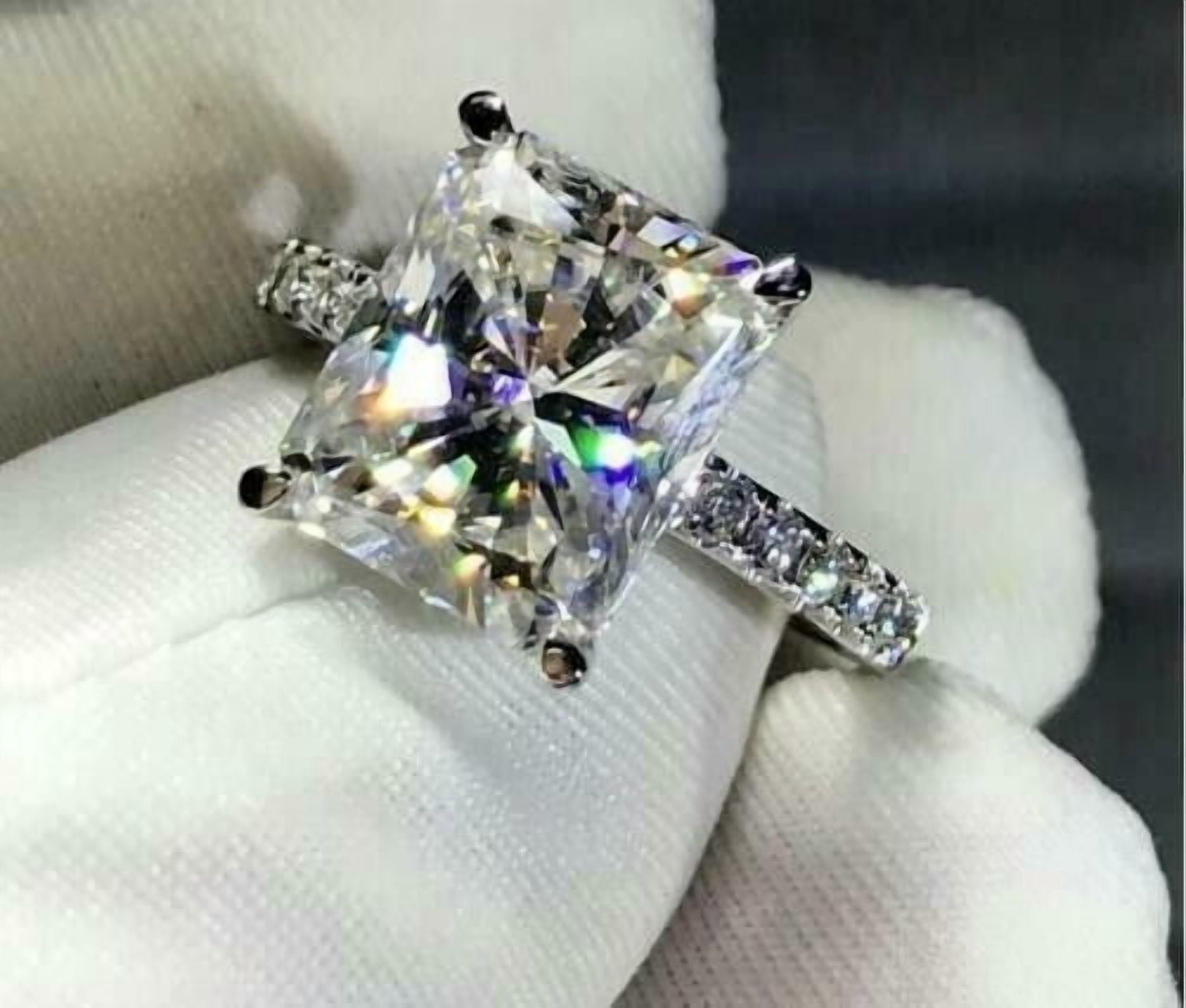 4Ct Radiant Cut Lab Created Diamond Solitaire With Accent Gorgeous Ring ...