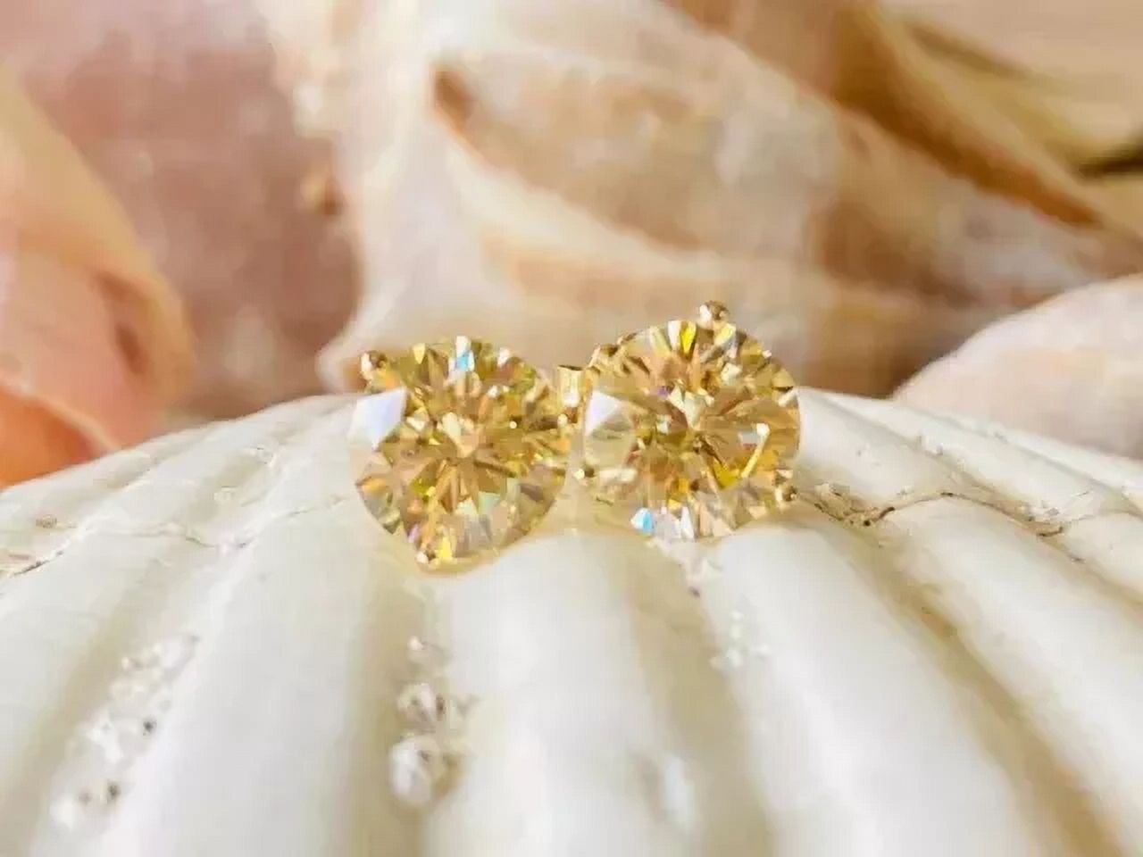4Ct Round Cut Canary Yellow Diamond Lab Created Earring Stud 14K Yellow ...