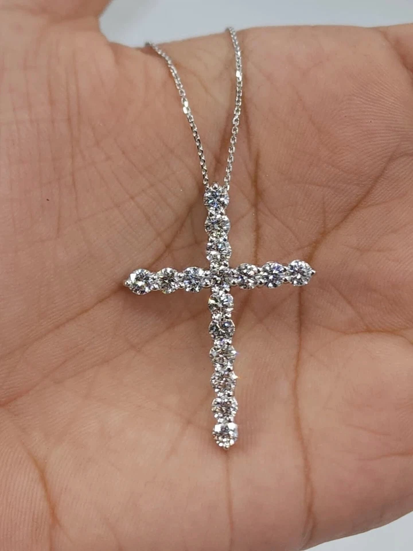 4Ct Round Cut Lab Created Diamond Charm Cross Pendant in 14K White Gold ...