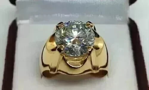 4Ct Round Cut Lab Created Diamond Men's Engagement Ring 14K Yellow Gold ...