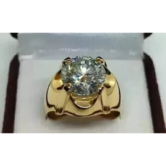 4Ct Round Cut Lab Created Diamond Men's Engagement Ring 14K Yellow Gold ...