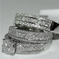 4Ct Round Cut lab created Diamond Wedding Trio Ring Set 14k White Gold ...