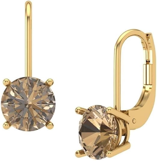 4Ct Round Shape Solitaire Classic Elegent Drop Dangle Brown Champagne ...