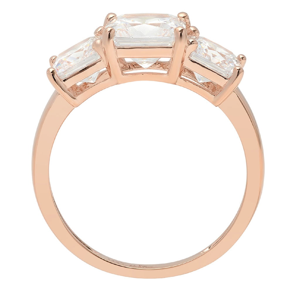 4Ct Square Emerald Cut Moissanite Three-Stone Engagement Ring in Solid ...