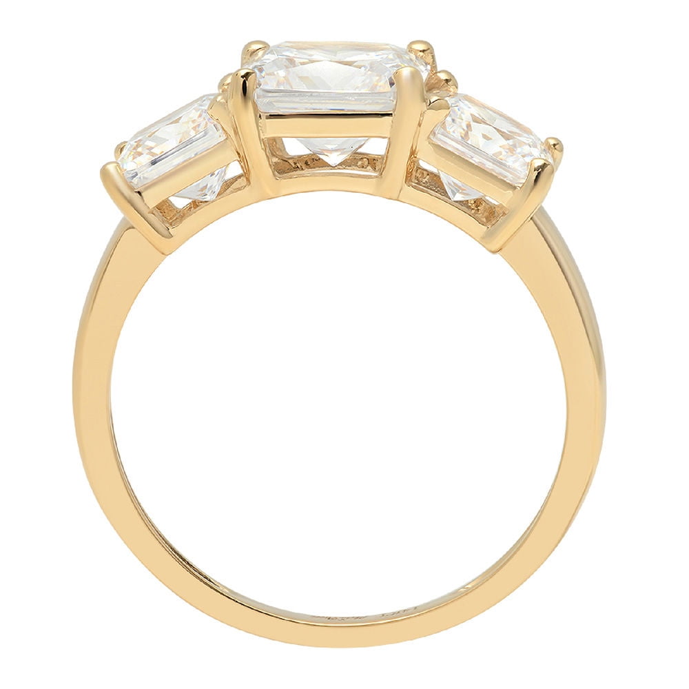 4Ct Square Emerald Cut Moissanite Three-Stone Engagement Ring in Solid 18K Yellow Gold Size 6.75 ...