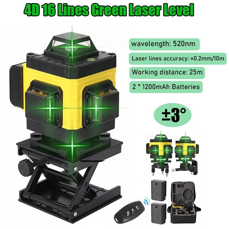 4D 16 Lines Green Laser Level Self Leveling 360° Cross Line Measure ...