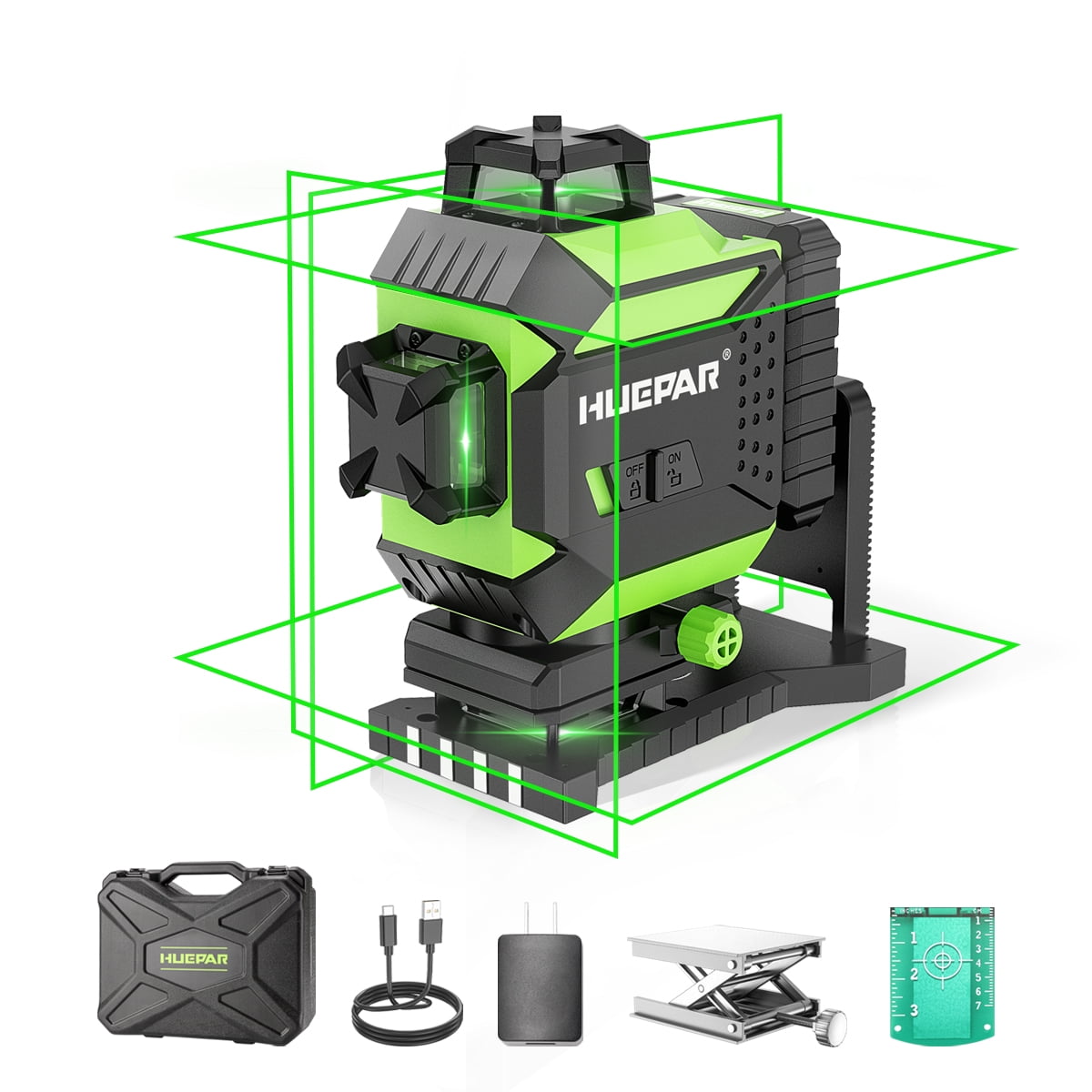 Huepar 4D Laser Level, 16 Lines, 360° Cross Line, Self-leveling with 6600mAh Battery - Walmart.com