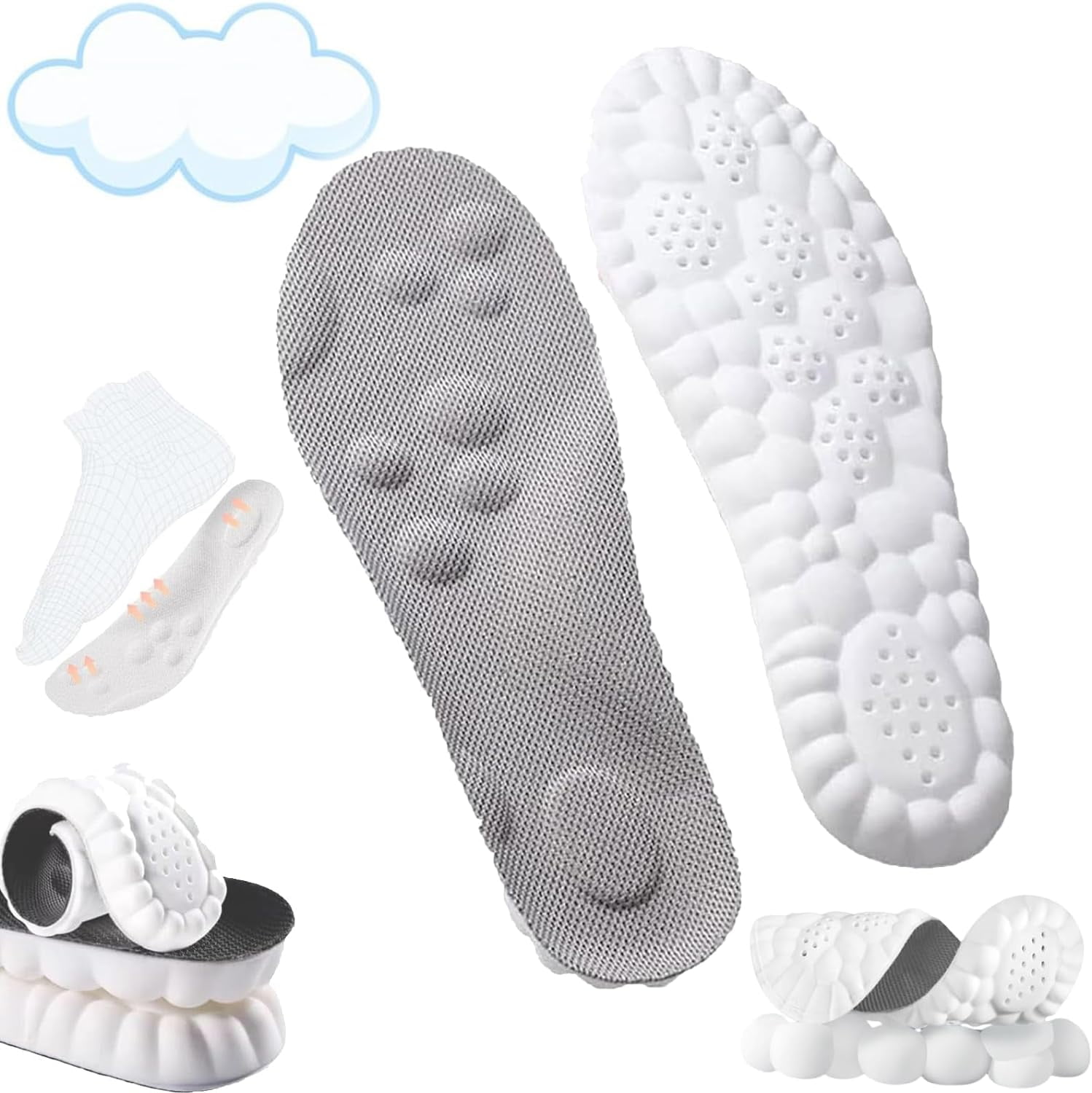 4D Cloud Technology Insole, Arch Support Insoles for Men Women, Running ...