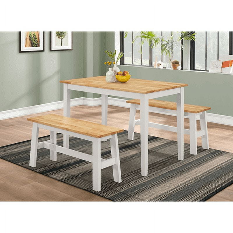 4D Concepts 534110 New York Table with 2 Benches, Natural & White ...