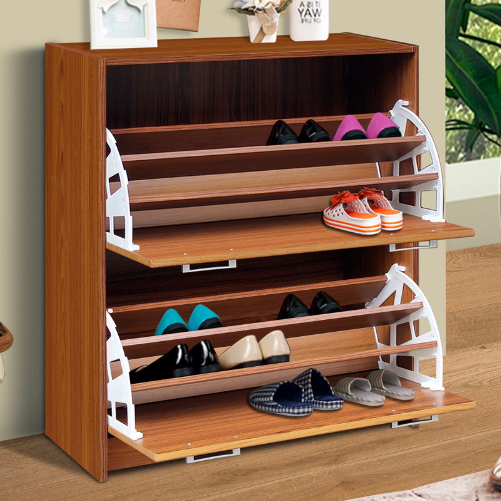 4D Concepts Deluxe Double Shoe Cabinet-Finish:Oak - Walmart.com