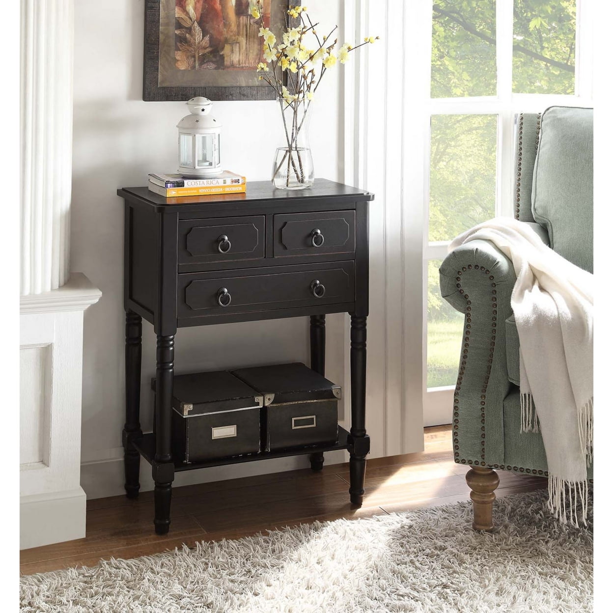 4D Concepts Simplicity 3 Drawer Chest, Black, Solid Wood, 23.6" x 13" x ...