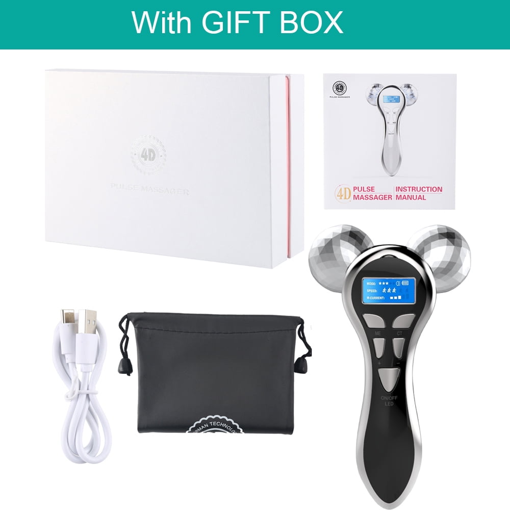 4D EMS Face Massager Roller Microcurrent Vibration Facial V Lifting Massage Devices Beauty Skin ...