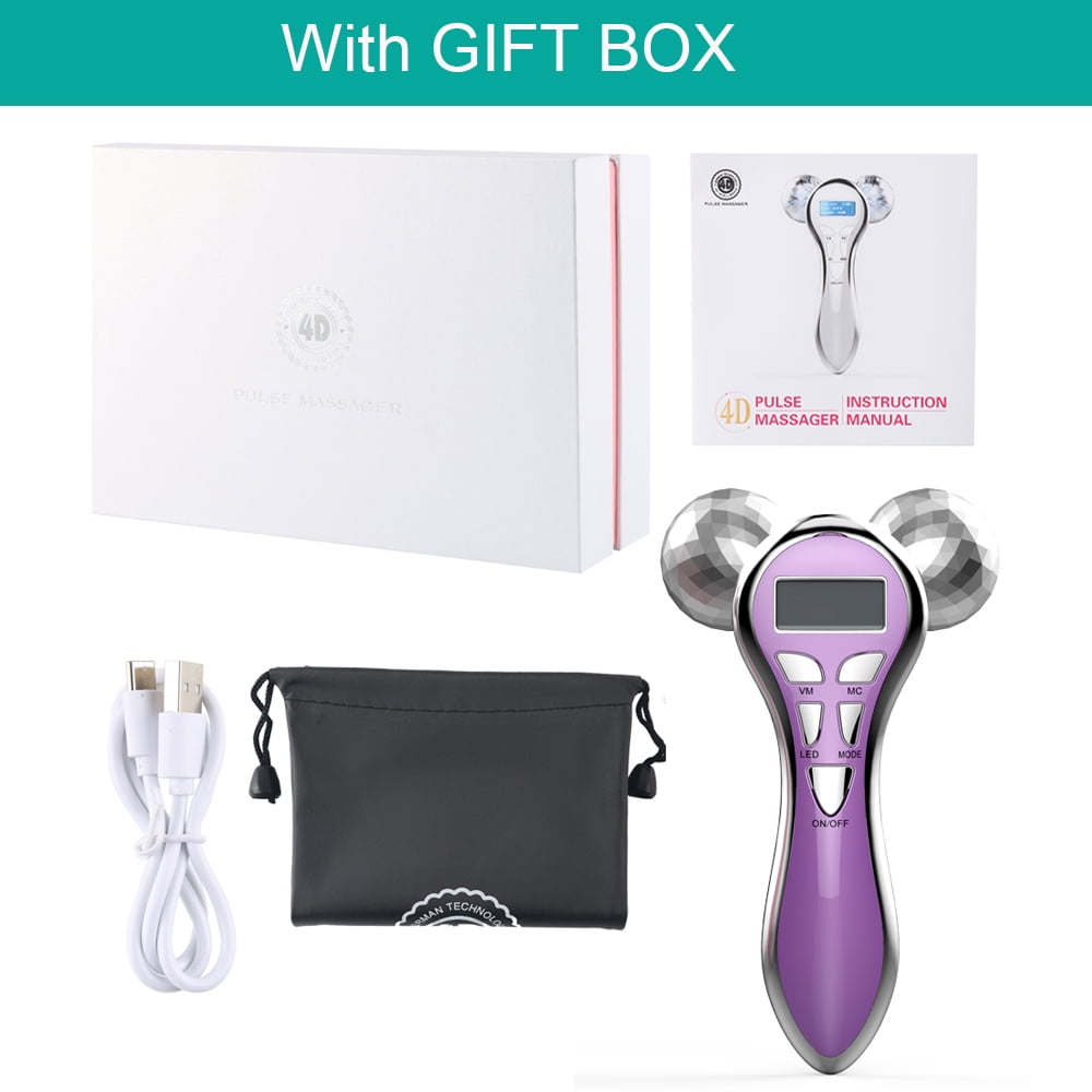 4D EMS Face Massager Roller Microcurrent Vibration Facial V Lifting Massage Devices Beauty Skin ...