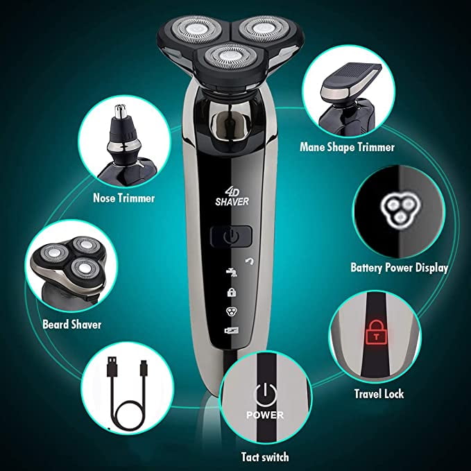 4D Electric Shaver Razor Beard Shaver Nose Hair Trimmer Wet Dry ...