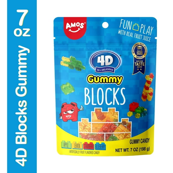 Amos 4D Gummy Blocks Bulk Candy, Edible Building Bricks Build for Fun ...