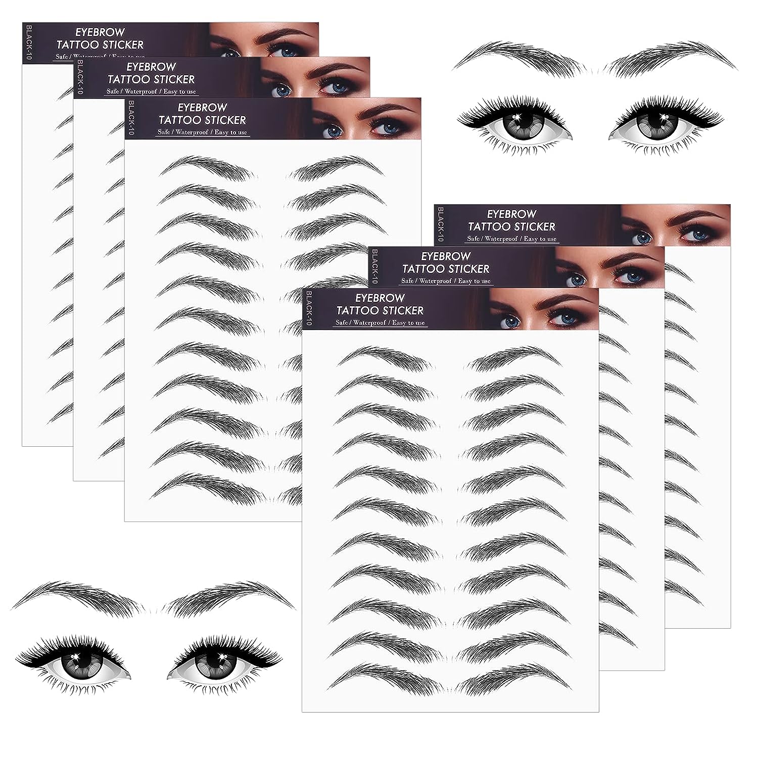 4D Hair-Like Eyebrow Tattoos Stickers 6 Sheets Waterproof Long-lasting ...